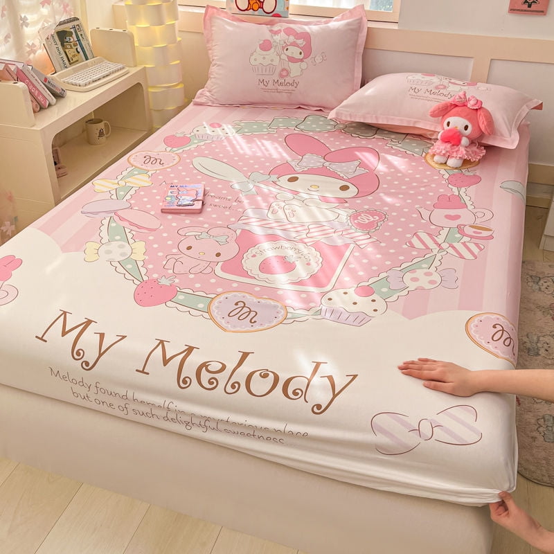 100% Pure Cotton Melody KT Cat Kuromi cartoon bed fitted sheet, bed ...