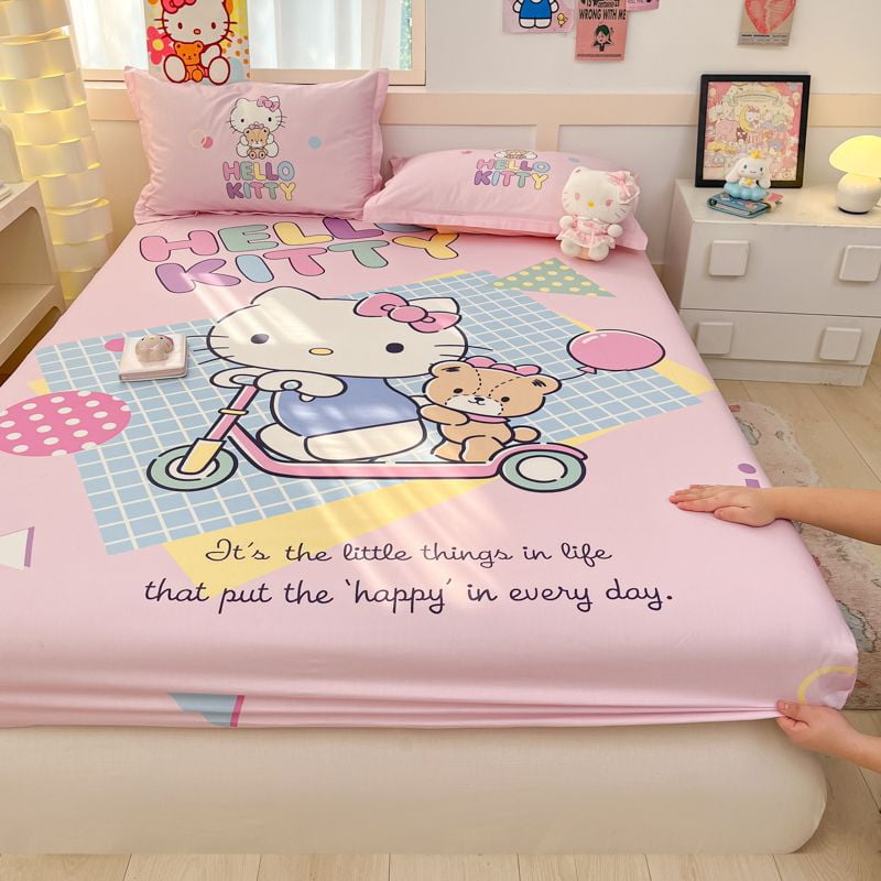 100% Pure Cotton Melody KT Cat Kuromi cartoon bed fitted sheet, bed ...