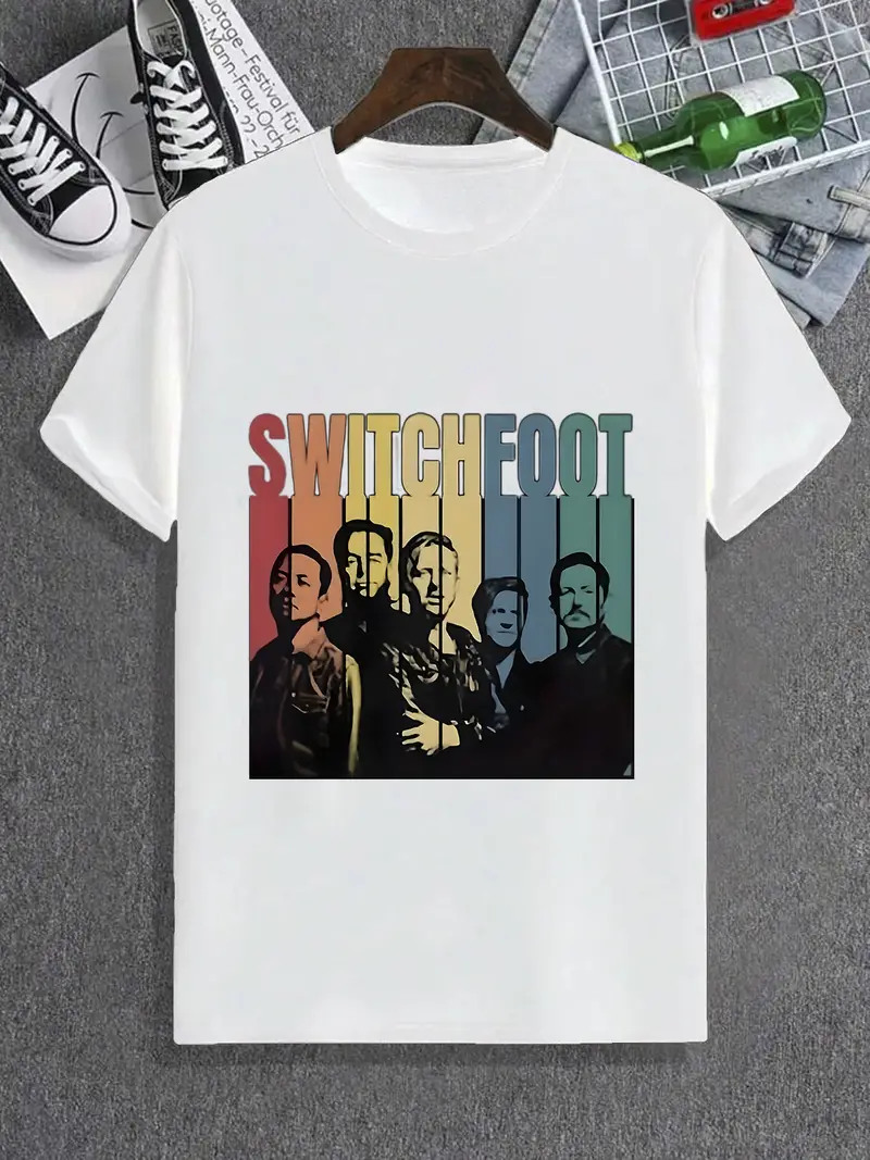 100% Pure Cotton, Retro Style Band Poster - White Pattern Printed T ...