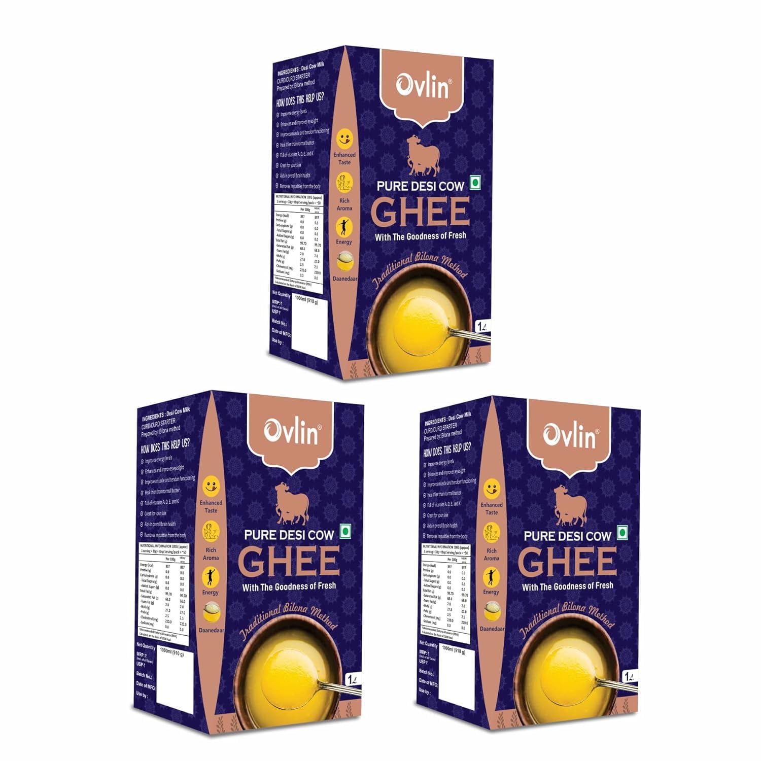 100% Pure Desi Bilona Danedar Cow Ghee By Ovlin | Good Source Of ...