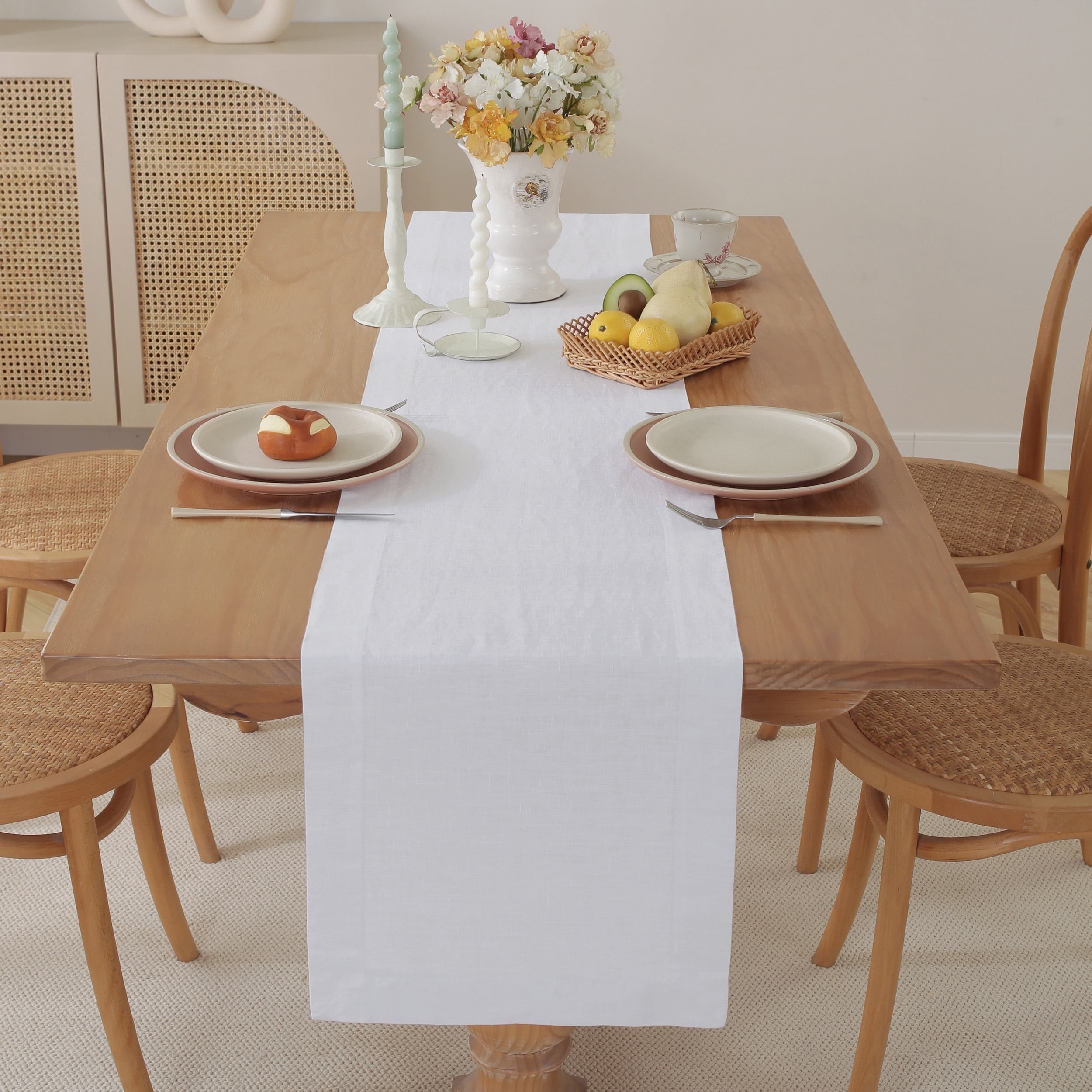 100% Pure Linen Natural Table Runner - 14x90 Inch French Linen Table ...