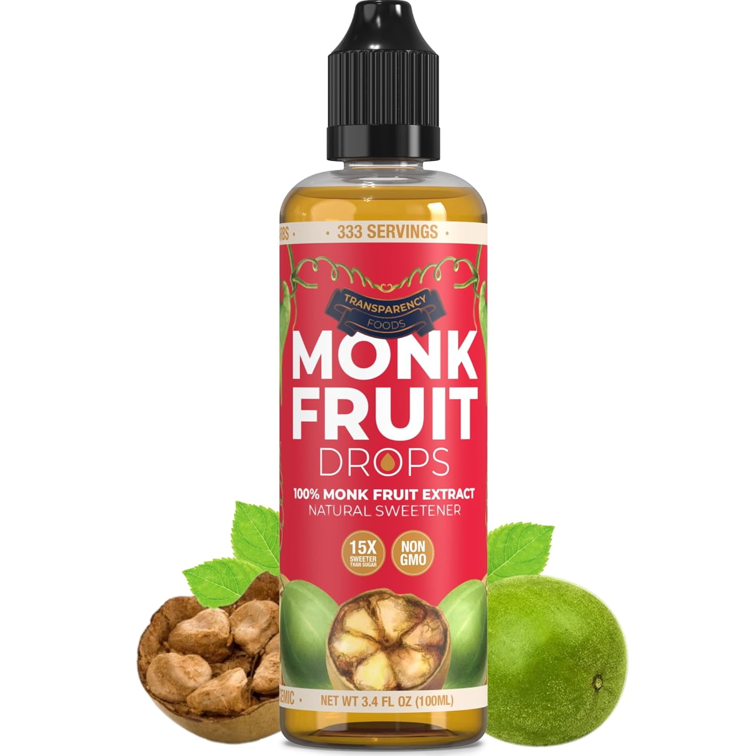 100% Pure Monk Fruit Extract (6 Drops = 1 Tsp of Sugar) Zero Calories ...