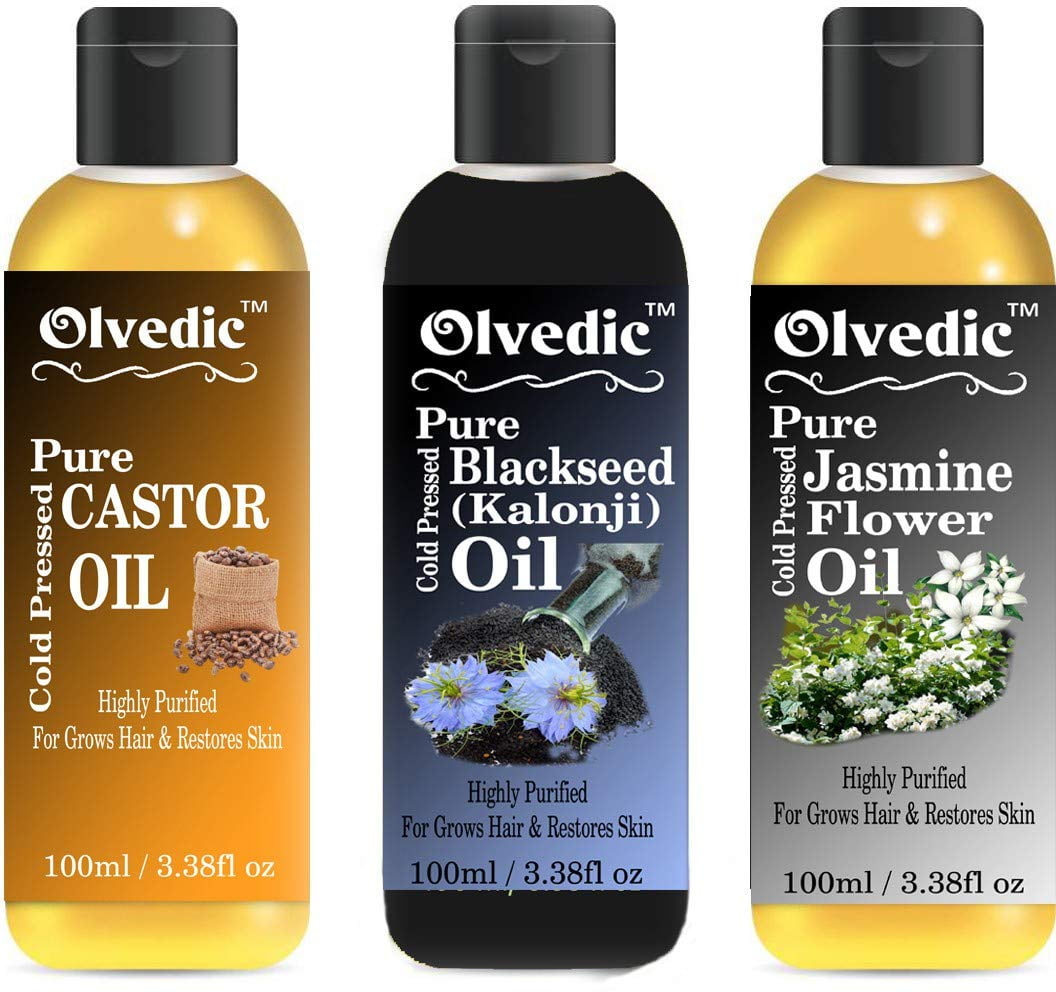 100% Pure & Natural Castor Oil, Blackseed (Kalonji) Oil & Jasmine ...