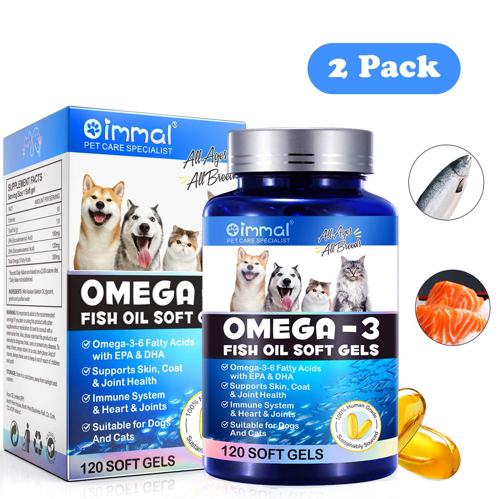 100% Pure Omega 3 Fish Oil Soft Gels for Dogs by Oimmal - Organic Skin ...