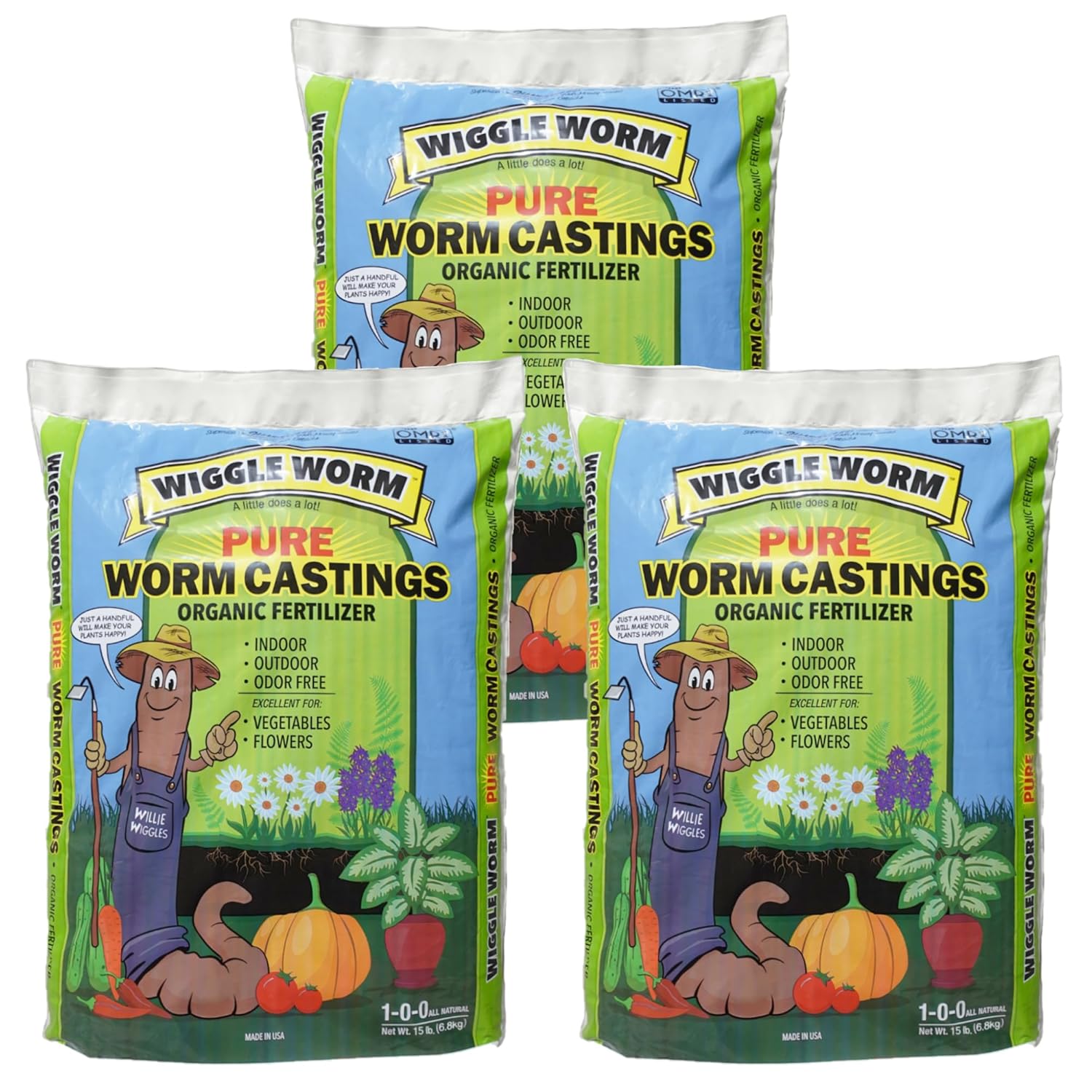 100% Pure Organic Worm Castings Fertilizer, 15-Pounds (3 Pack ...