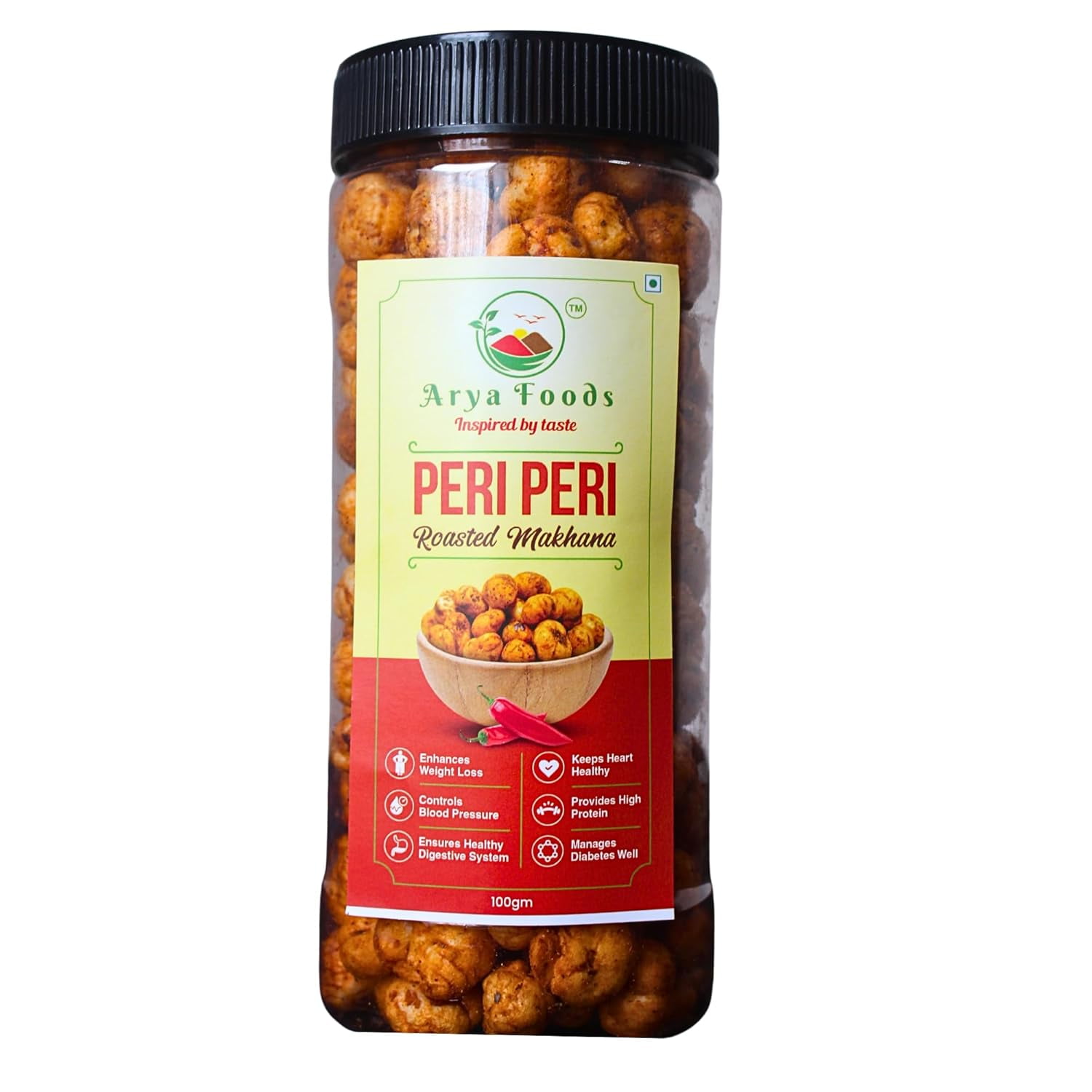 100% Pure Peri Peri Roasted Makhana By Arya Foods 200gm, (100gm * 2 ...