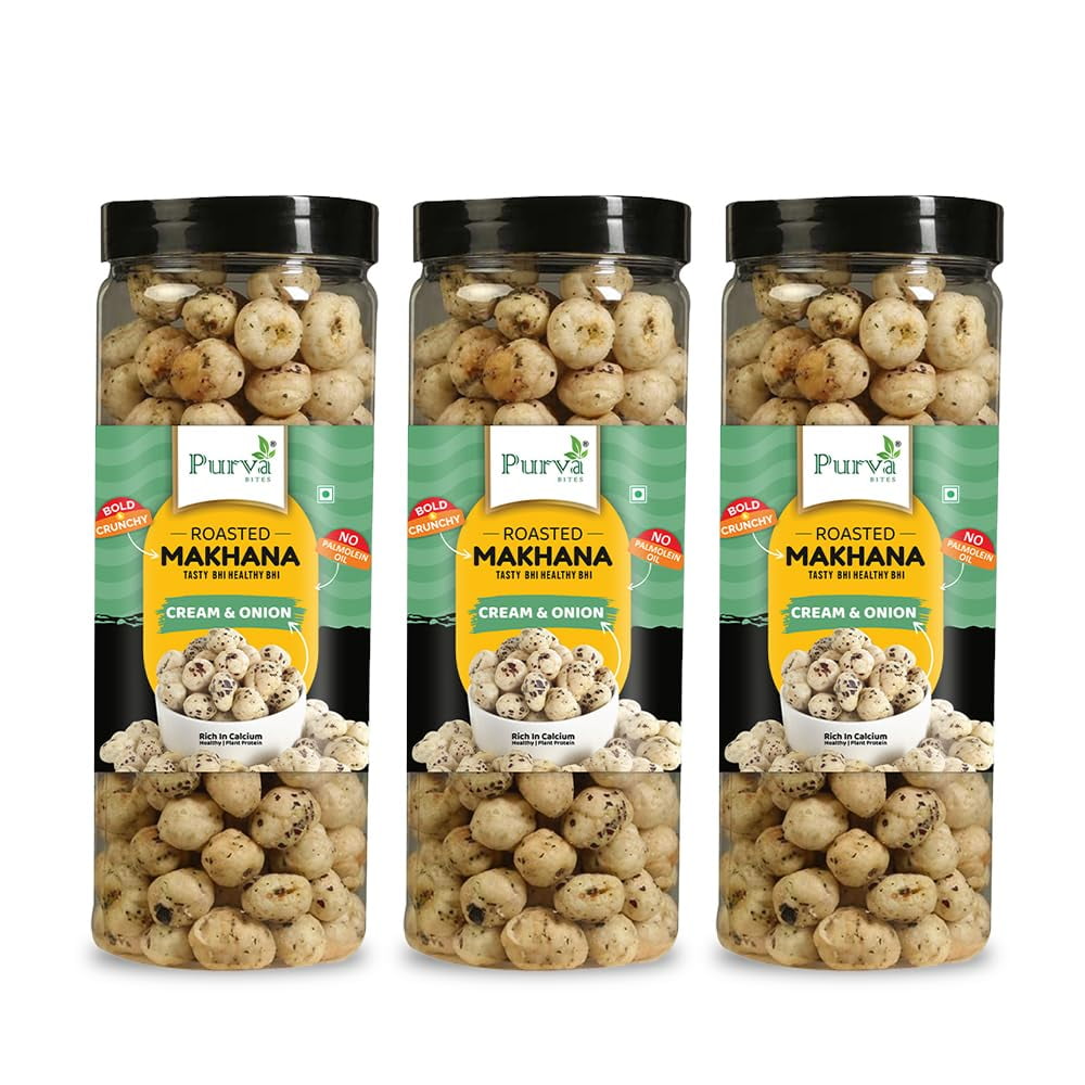 100% Pure Roasted Cream & Onion Makhana By Purva 210gm, (70gm * 3 ...