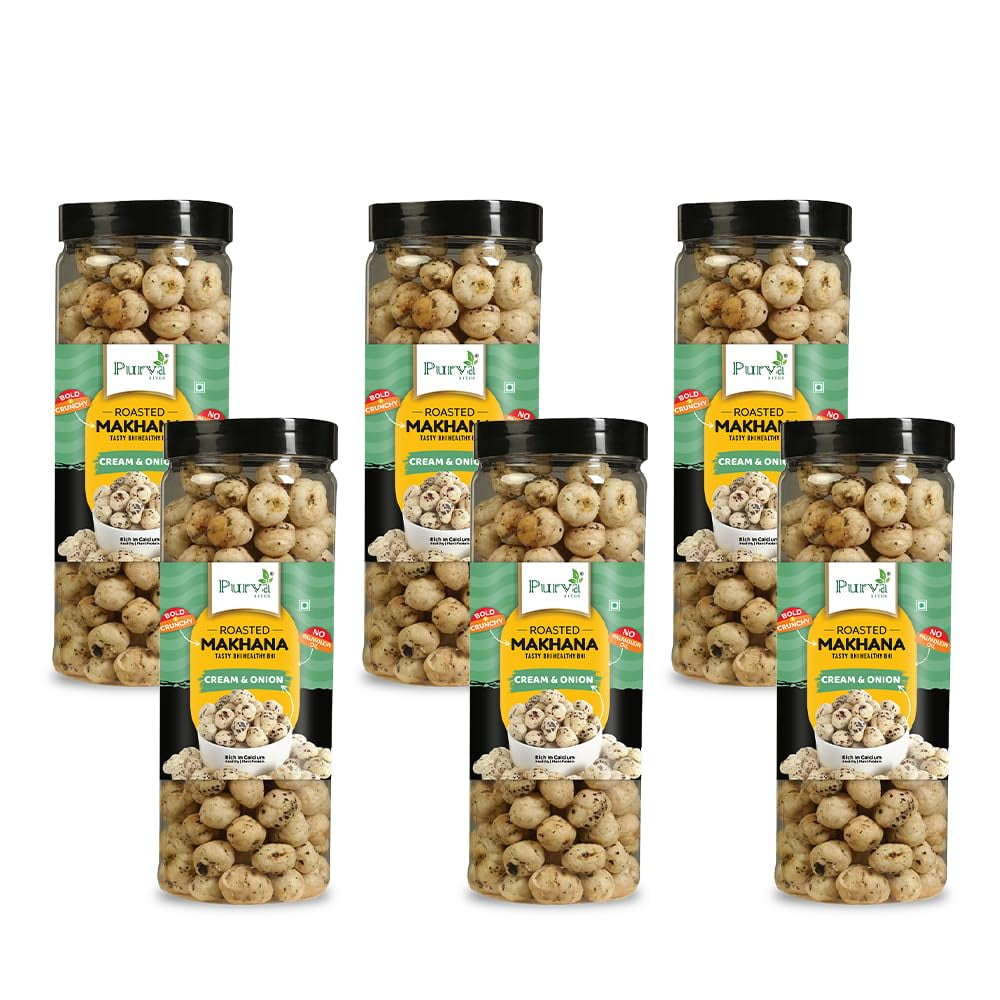 100% Pure Roasted Cream & Onion Makhana By Purva 420gm, (70gm * 6 ...