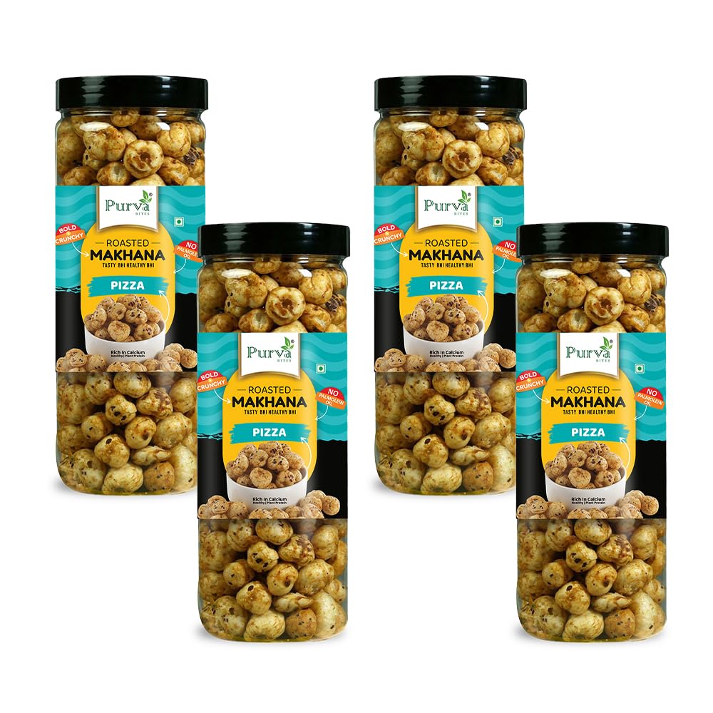 100% Pure Roasted Pizza Makhana By Purva 280gm, (70gm * 4) | Rich In ...