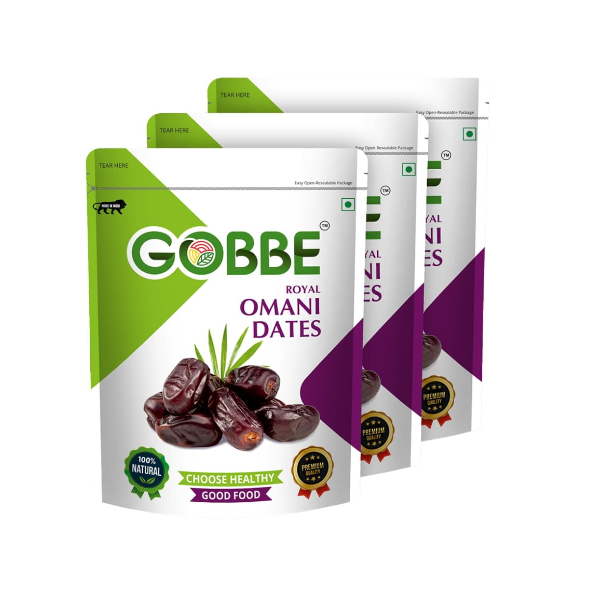 100% Pure Royal Omani Dates By Gobbe 600gm, (200gm * Pack Of 3) | High ...