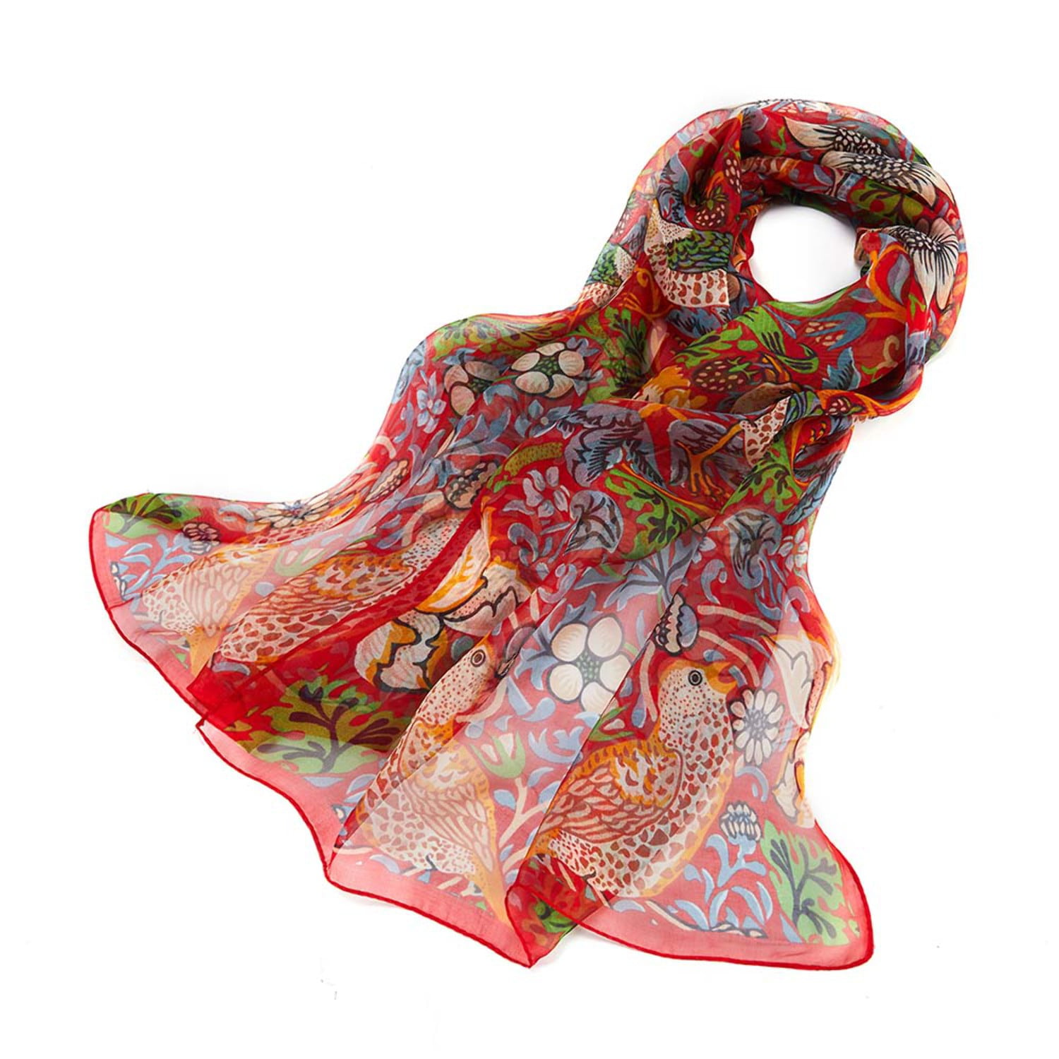 SC-SILK-WM-STRD | 100% Pure Silk William Morris Strawberry Thief Red ...