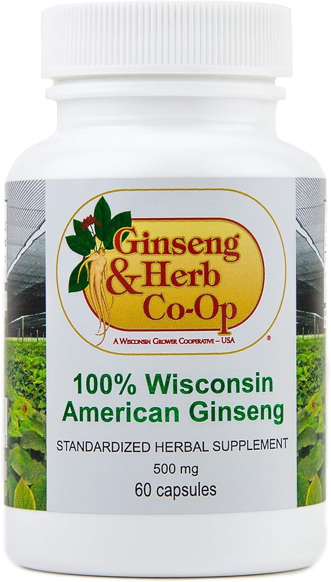 100% Pure Wisconsin American Ginseng Capsules - 500mg. Authentic Panax ...