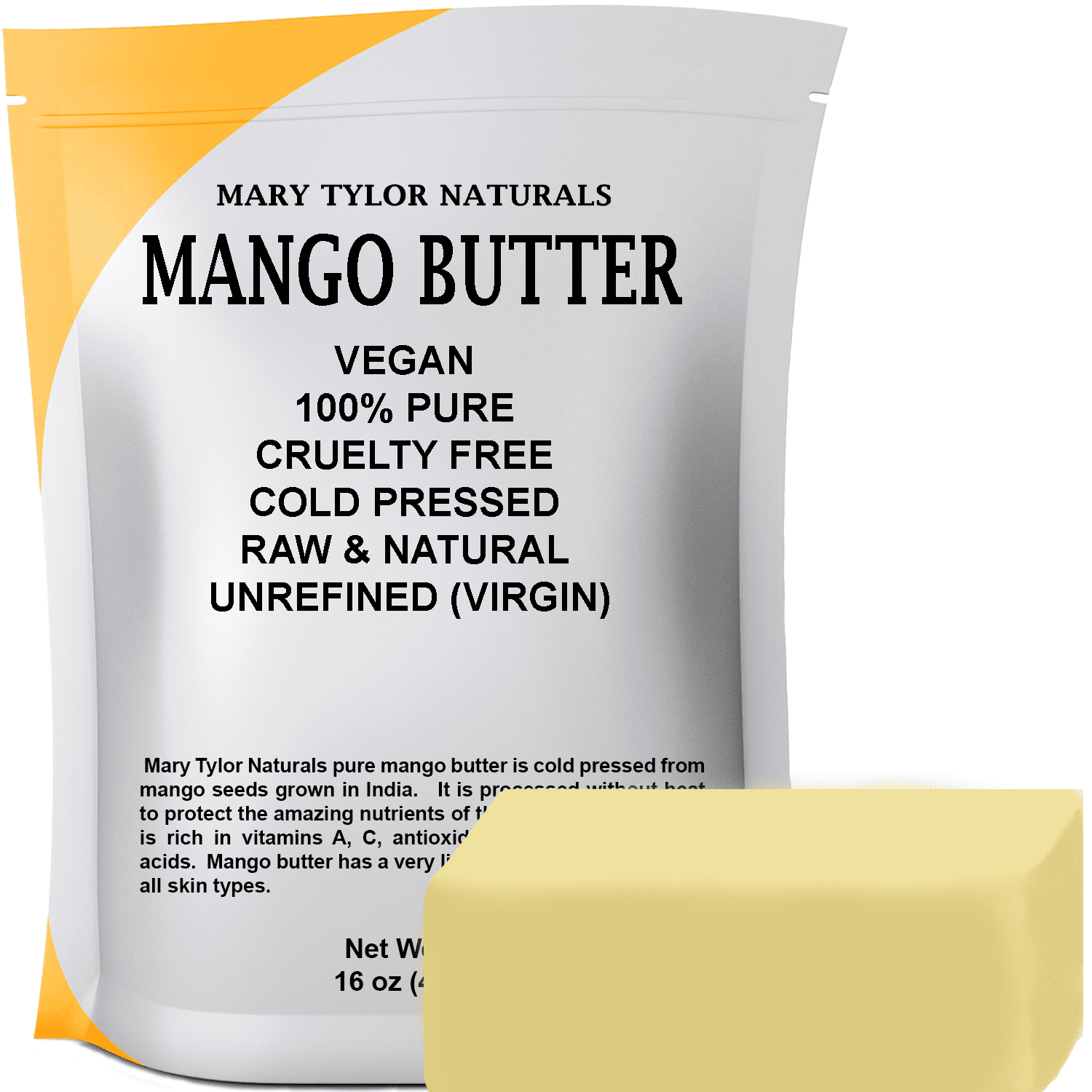 100% Pure and Natural Mango Butter 1 lb ,Cold Pressed, Unrefined by ...