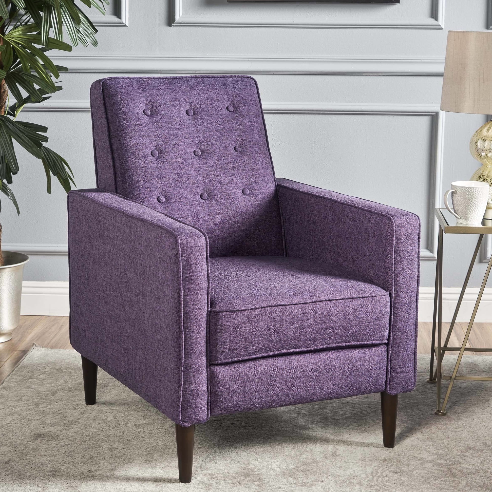 100% Purple Recliner With Birch Legs, 34.79”d X 27.25”w 38.7”h, 300lb ...
