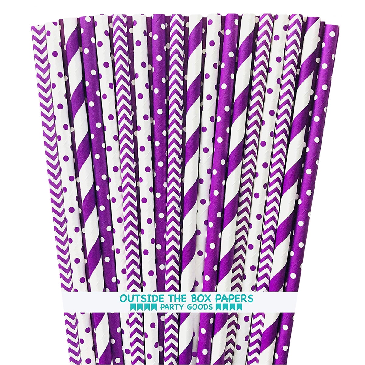 100 Purple Stripe, Chevron and Polka Dot Paper Straws - Walmart.com