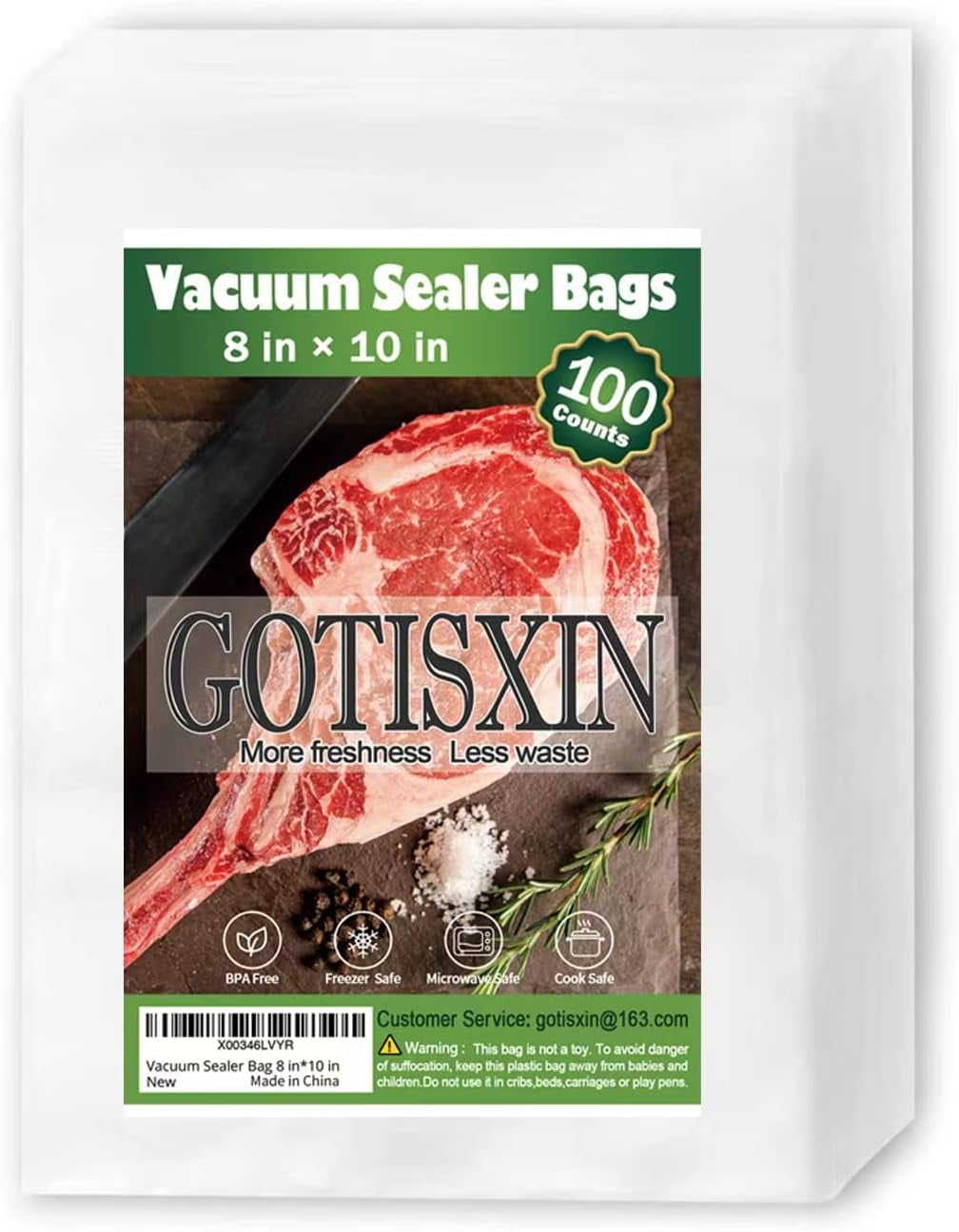 100 Quart 8” x10” Vacuum Sealer Bags, Airtight,Pre-cut,Heavy Duty BPA ...