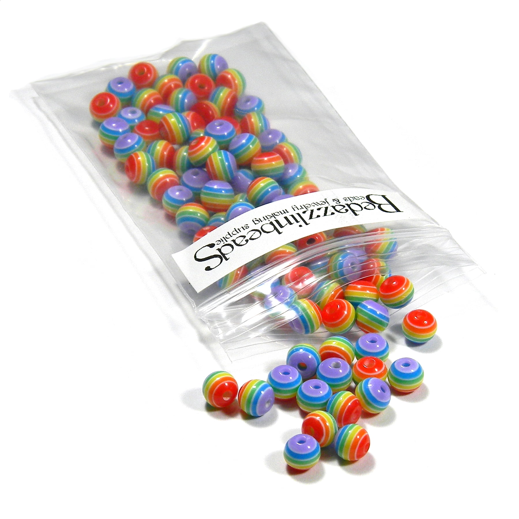 100 Rainbow Stripe 6mm Round Plastic Acrylic Resin Beads with Opaque ...