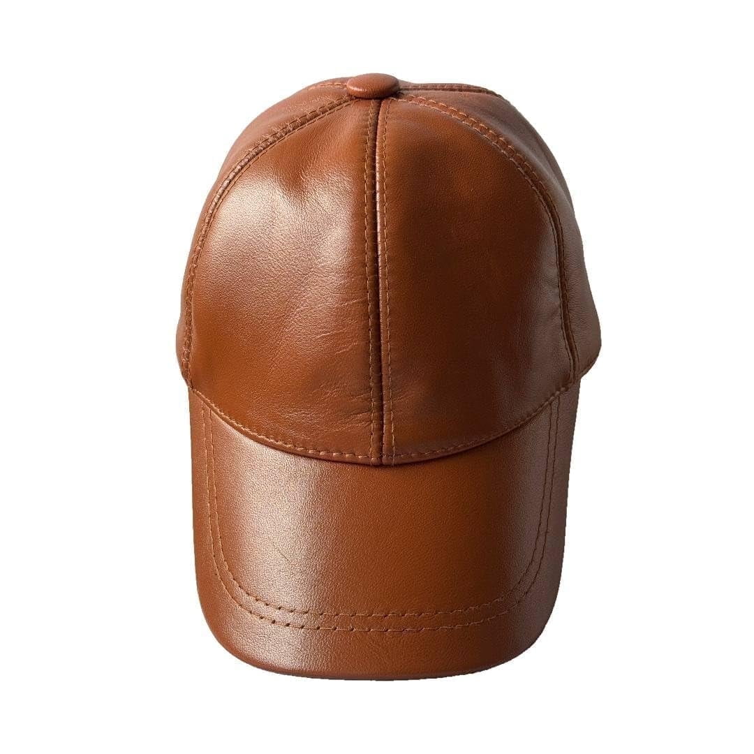100% Real Genuine Sheepskin Baseball Cap Hat Sports Visor Saddle Tan ...