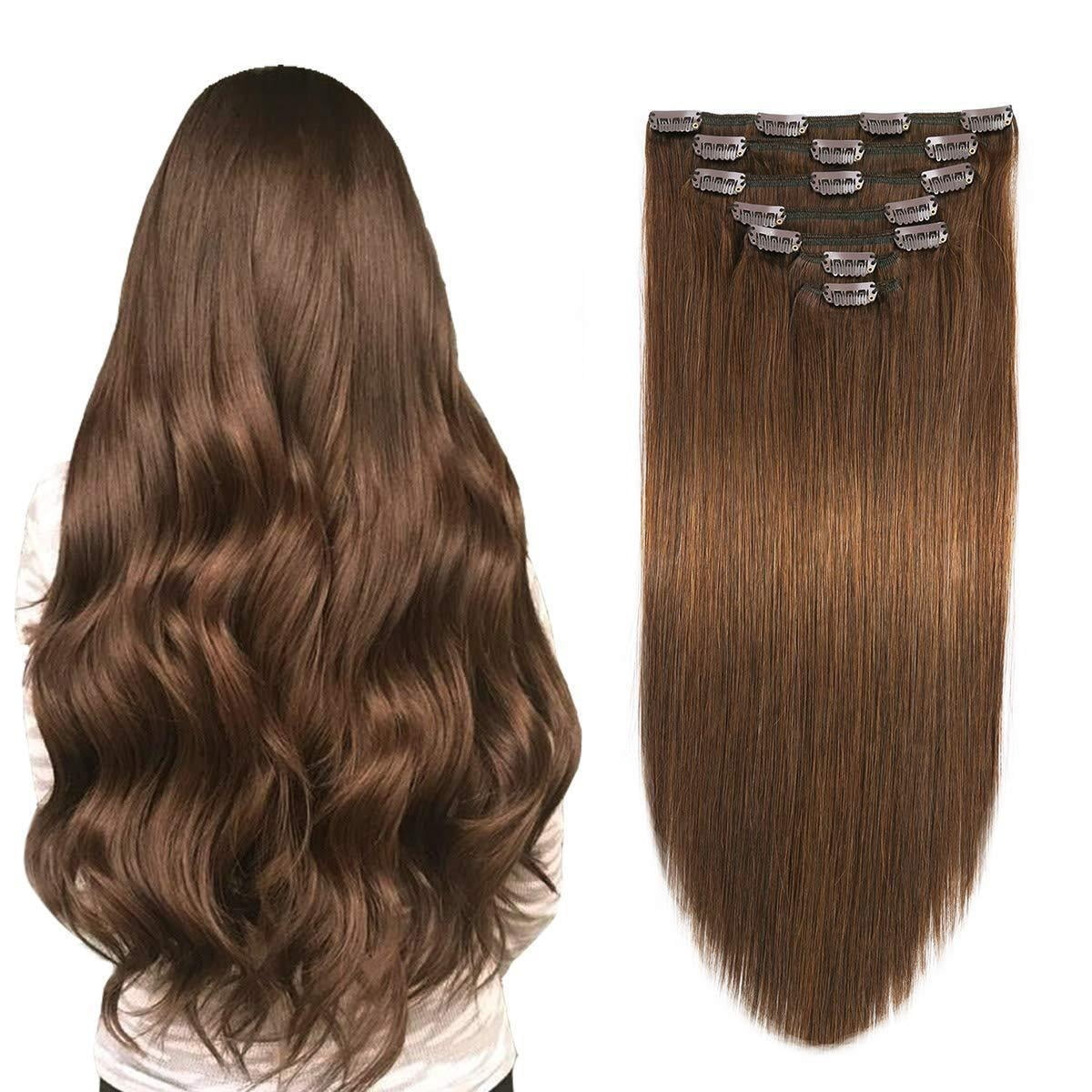 100% Real Human Hair Clip-In Extensions - 70g/100g/120g for Long ...