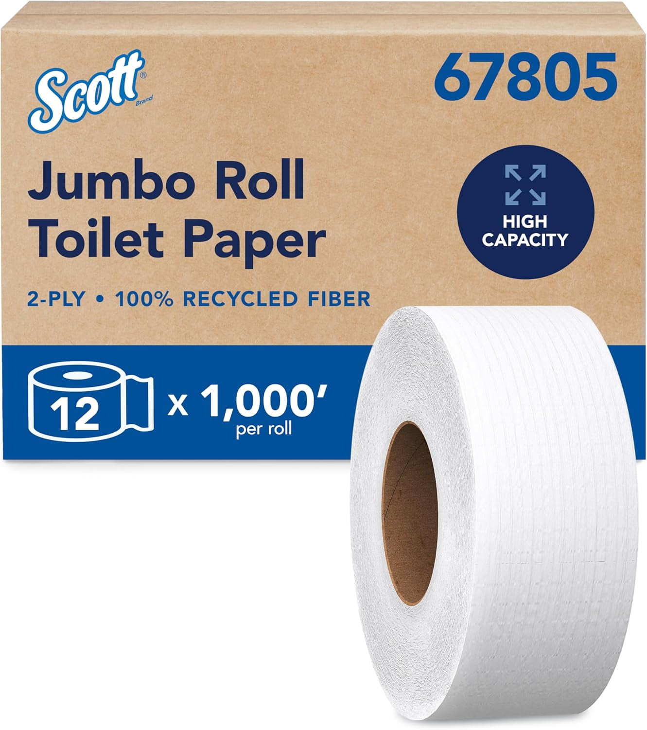 100% Recycled Fiber High-Capacity Jumbo Roll Toilet Paper, Bulk (67805 ...