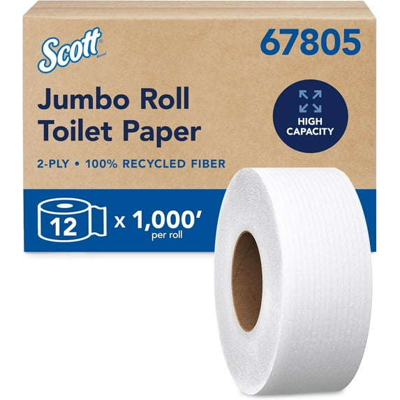 100% Recycled Fiber High-Capacity Jumbo Roll Toilet Paper, Bulk (67805 ...