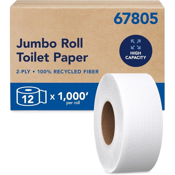 100% Recycled Fiber High-Capacity Jumbo Roll Toilet Paper, Bulk (67805 ...