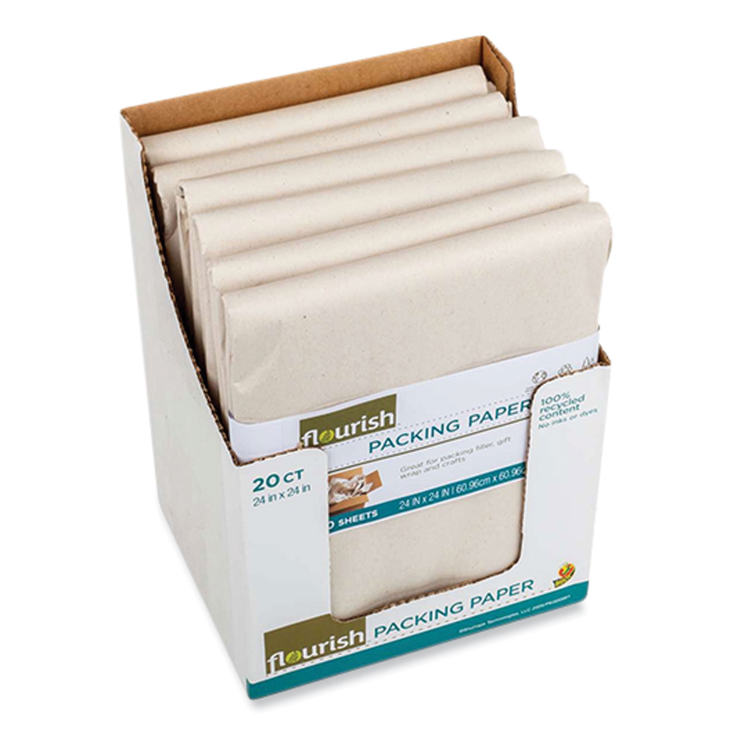 100% Recycled Paper Packing Sheets, 24" x 24", Natural, 20/Pack ...