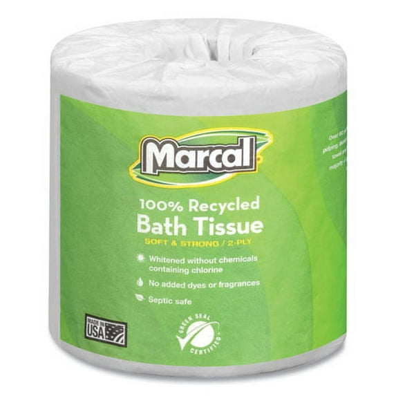 100% Recycled Two-Ply Bath Tissue, Individually Wrapped Rolls, Septic ...
