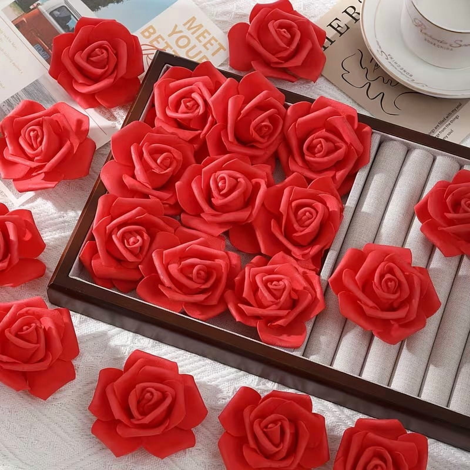 100 Red Foam Rose Heads - Realistic Artificial Flowers for Home Decor ...
