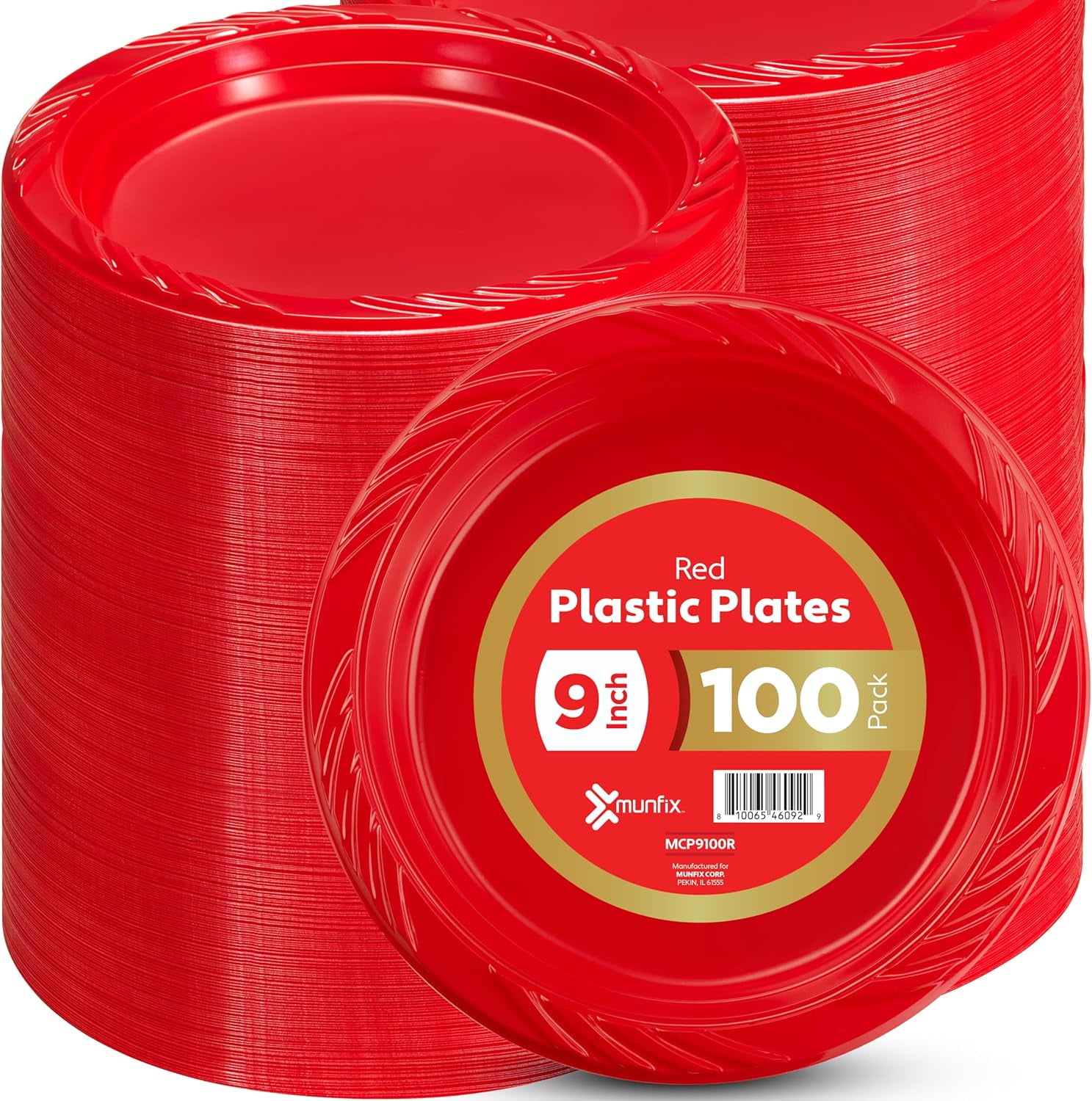 100 Red Plastic Plates Set - 9 Inch Plastic Dinner Plates, Disposable ...