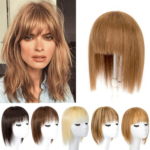 100% Remy Human Hair Toppers with Bangs for Women 8 * 23cm Net Base 8 ...