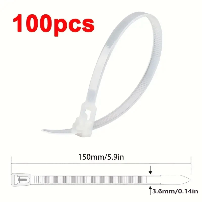100 Reusable Cable Ties, Cable Lock Loop Nylon Ties Removable ...
