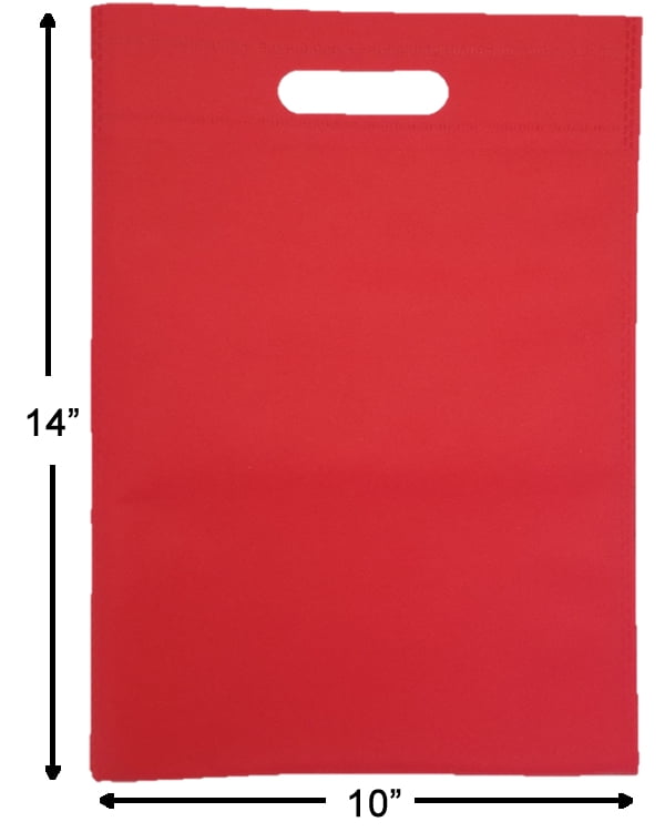 100 Reusable, Red Color, Size of 10" W x 14" H (W x H), Die-Cut Handle ...