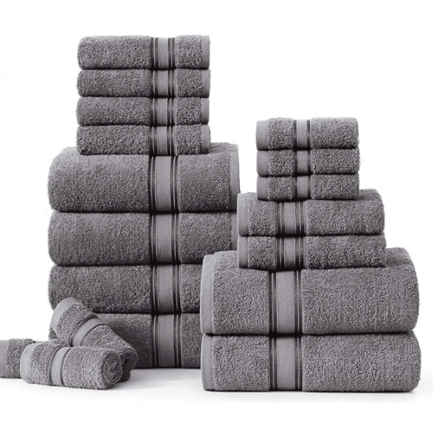 100% Ring-Spun Cotton Bath Towels Set of 18 – Zero Twist, 6 Bath, 6 ...