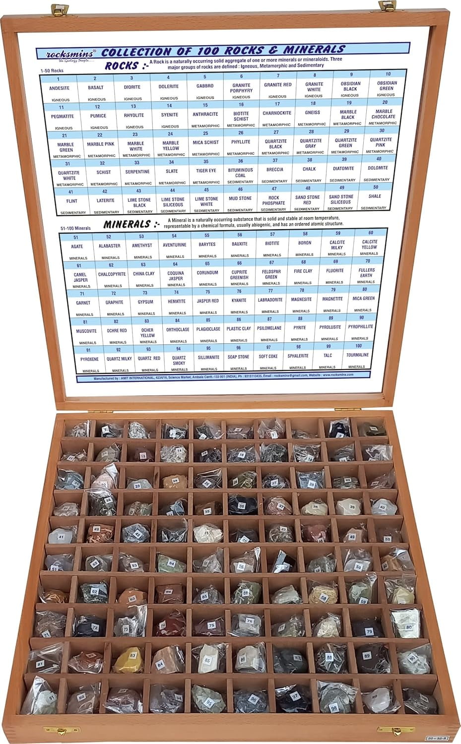 100 Rocks and Minerals Collection in Wooden Box Geology Civil ...