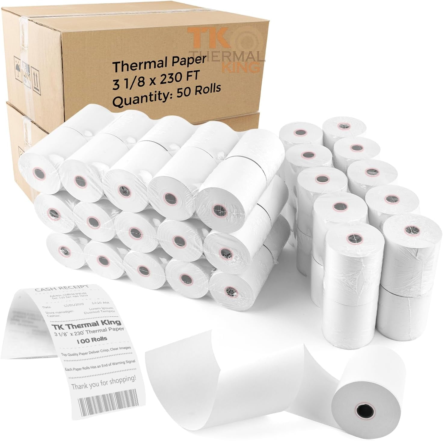 (100 Rolls) 3 1/8" 230' feet White Thermal Paper Cash Register POS ...