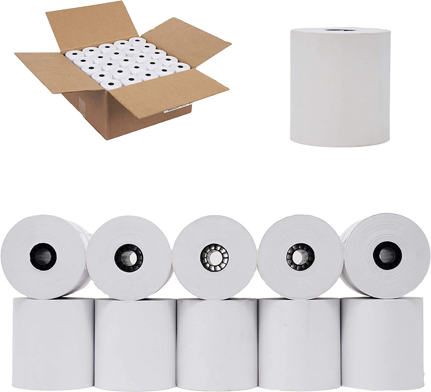 (100 Rolls) 3" x 165' 1-Ply Bond Receipt Paper POS Cash Register Paper ...