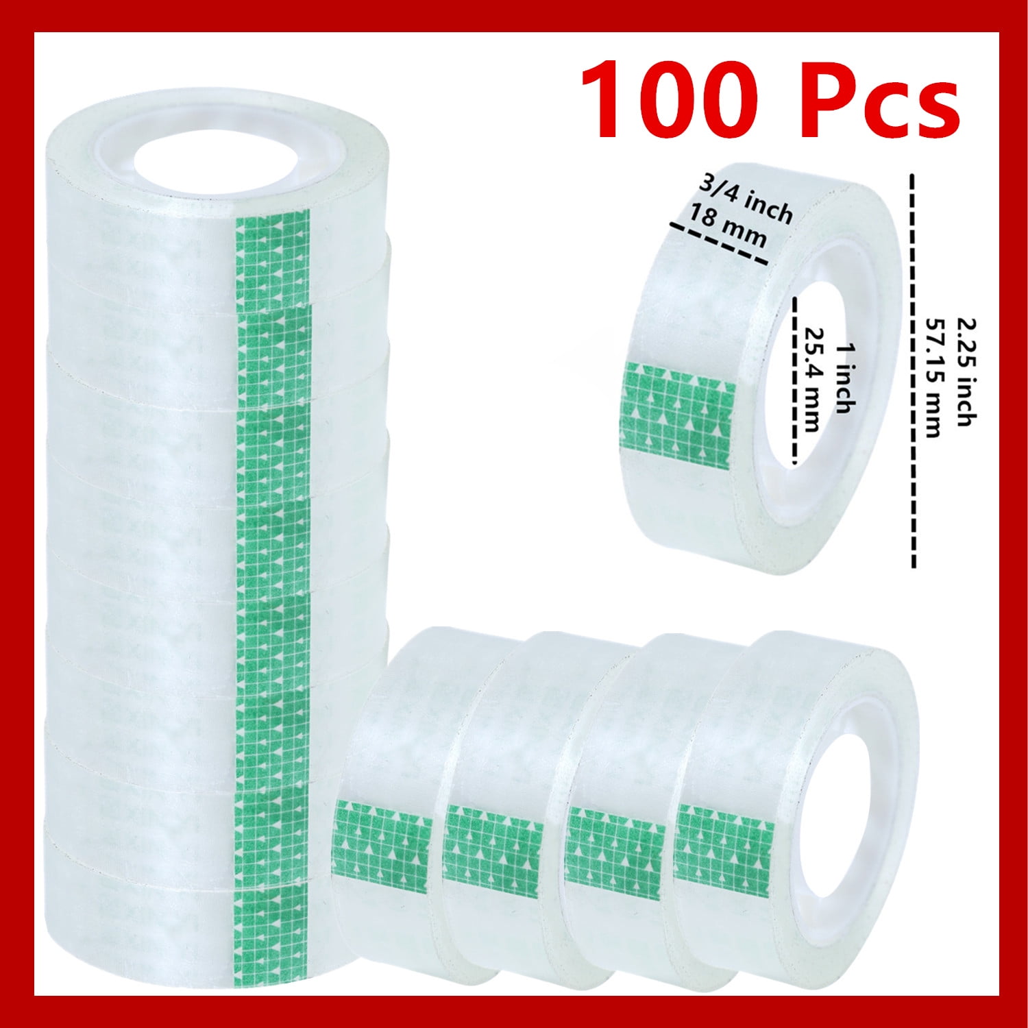 100 Rolls of Crystal Clear Transparent Tape Dispenser Refill 3/4" x ...