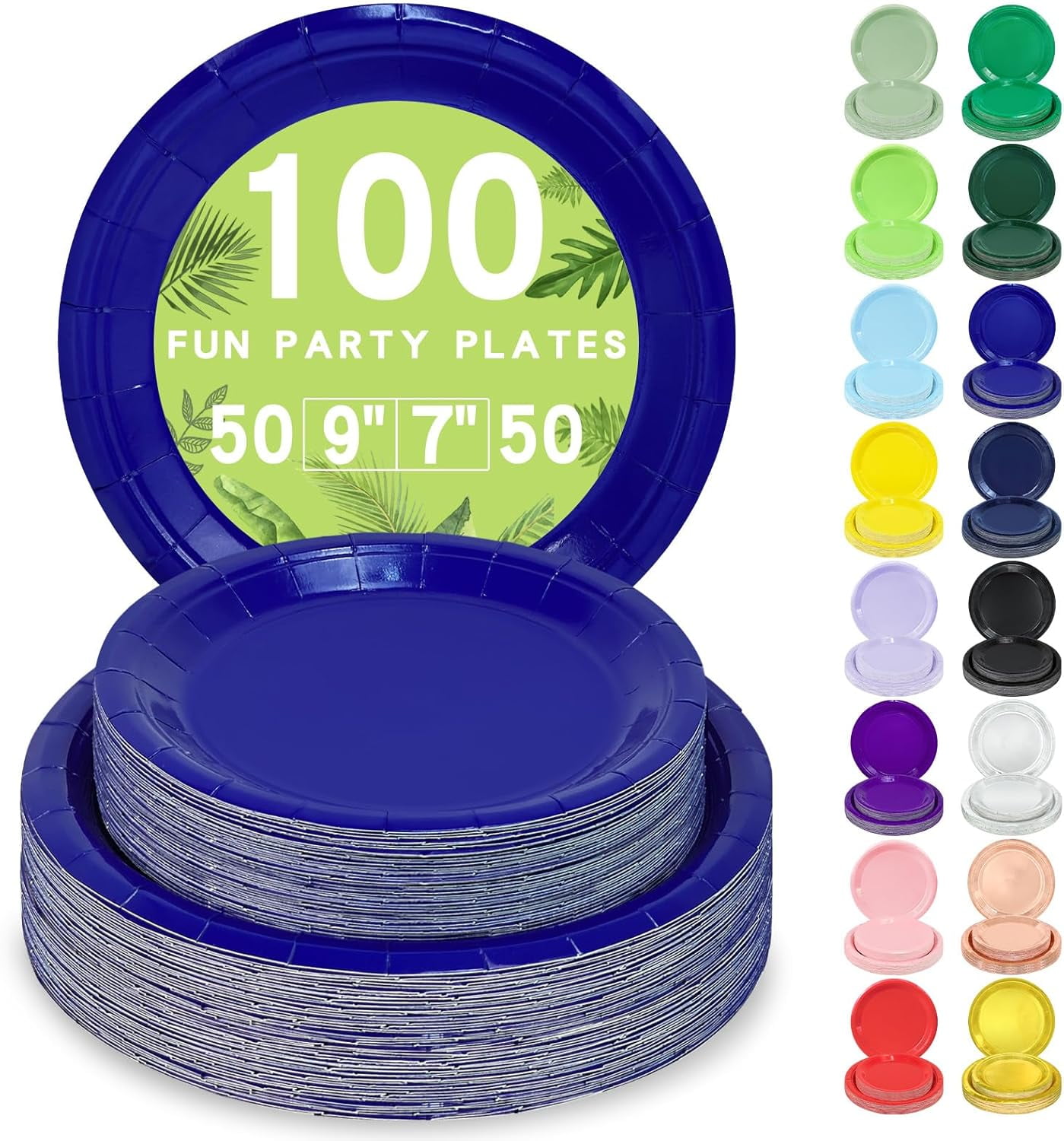 PHYSUN-100 Royal Blue Paper Plates Set Includes 50-9" & 50-7 ...