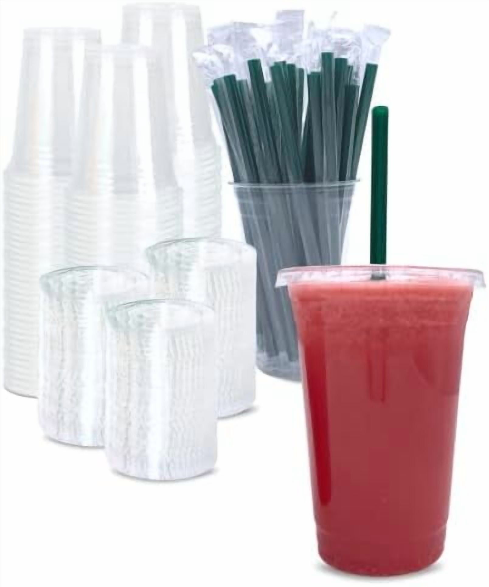[100 SETS] 20 oz Clear Plastic Cups with Lids and STRAWS, Disposable ...