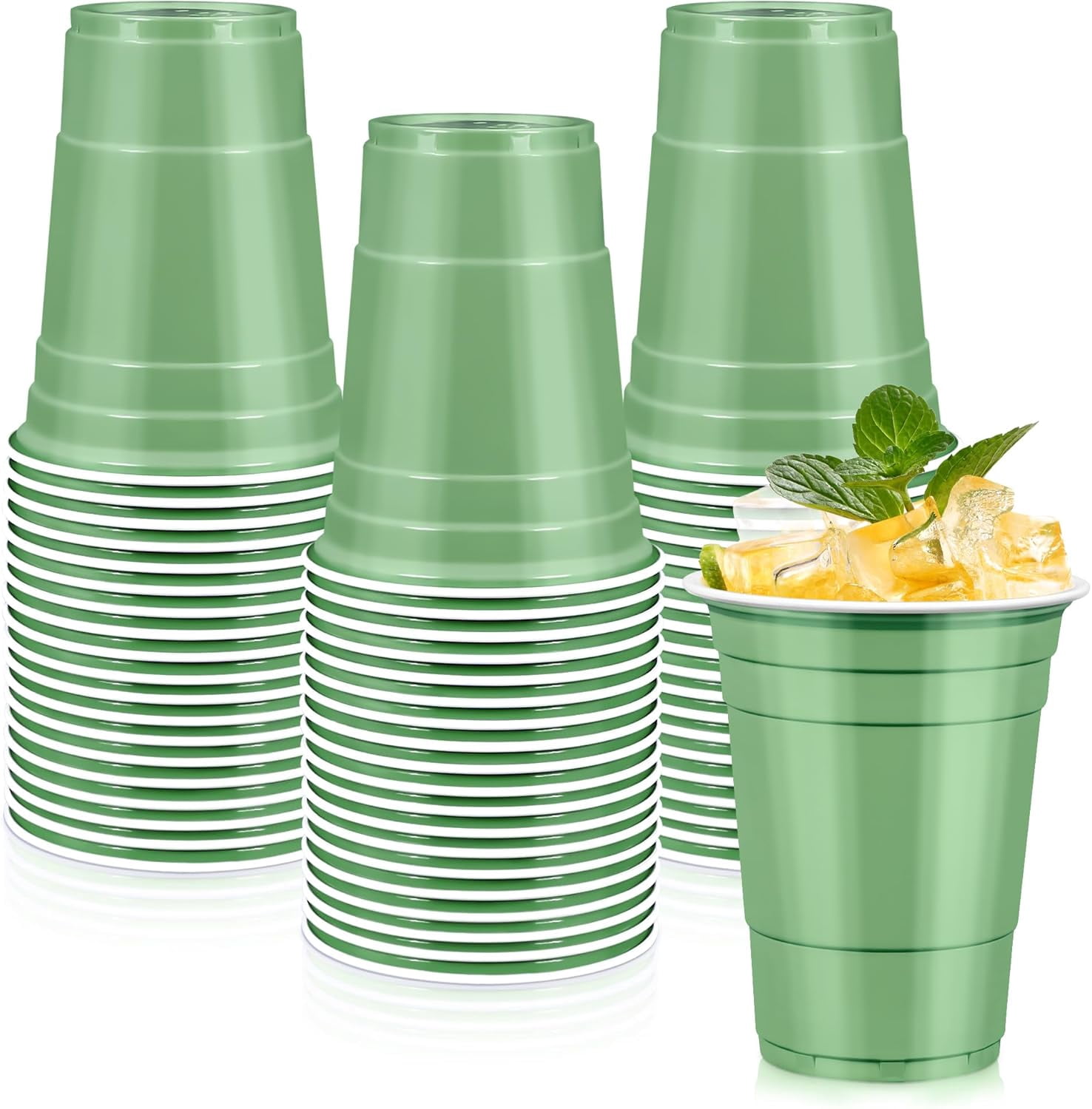 100 Sage Green Plastic Cups, 16 oz Disposable Cups, Drinking Cups For ...