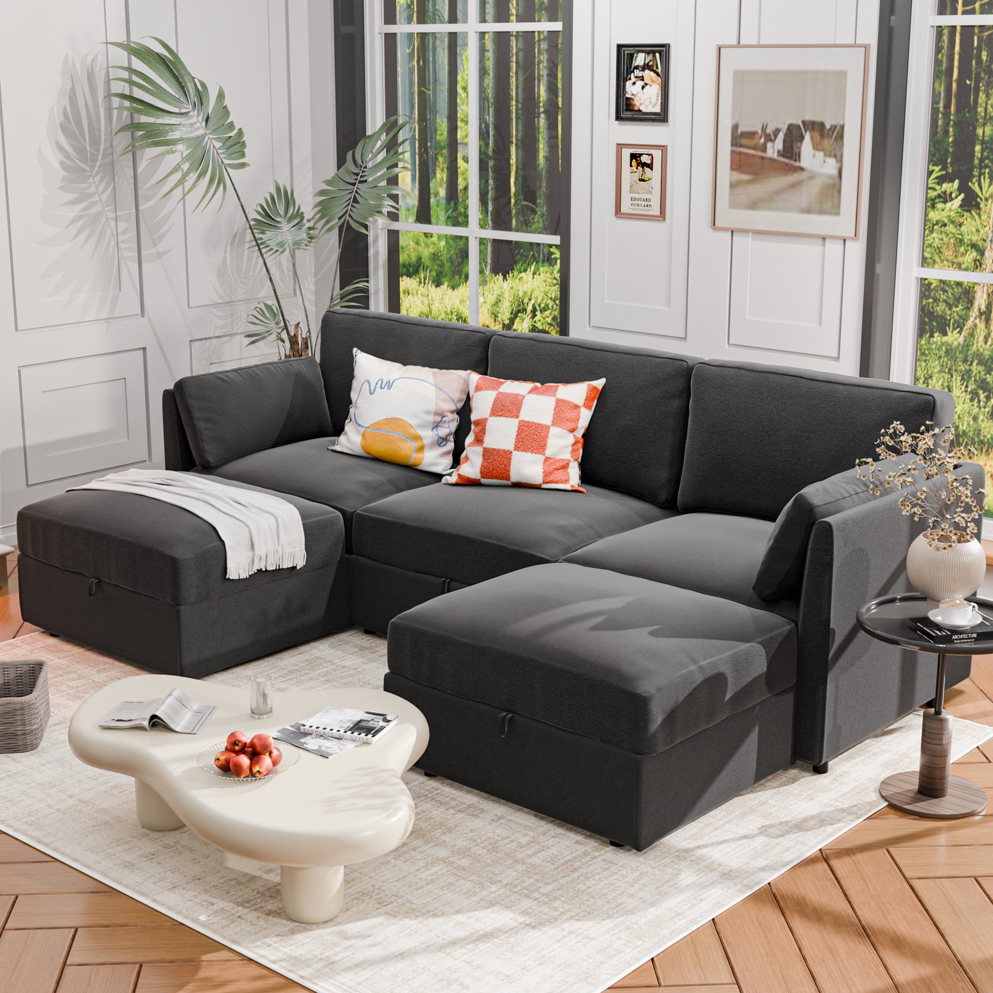 100'' Sectional Couches for Living Room, Oversized Modular Sectional Sofa with Storage, U Shaped ...