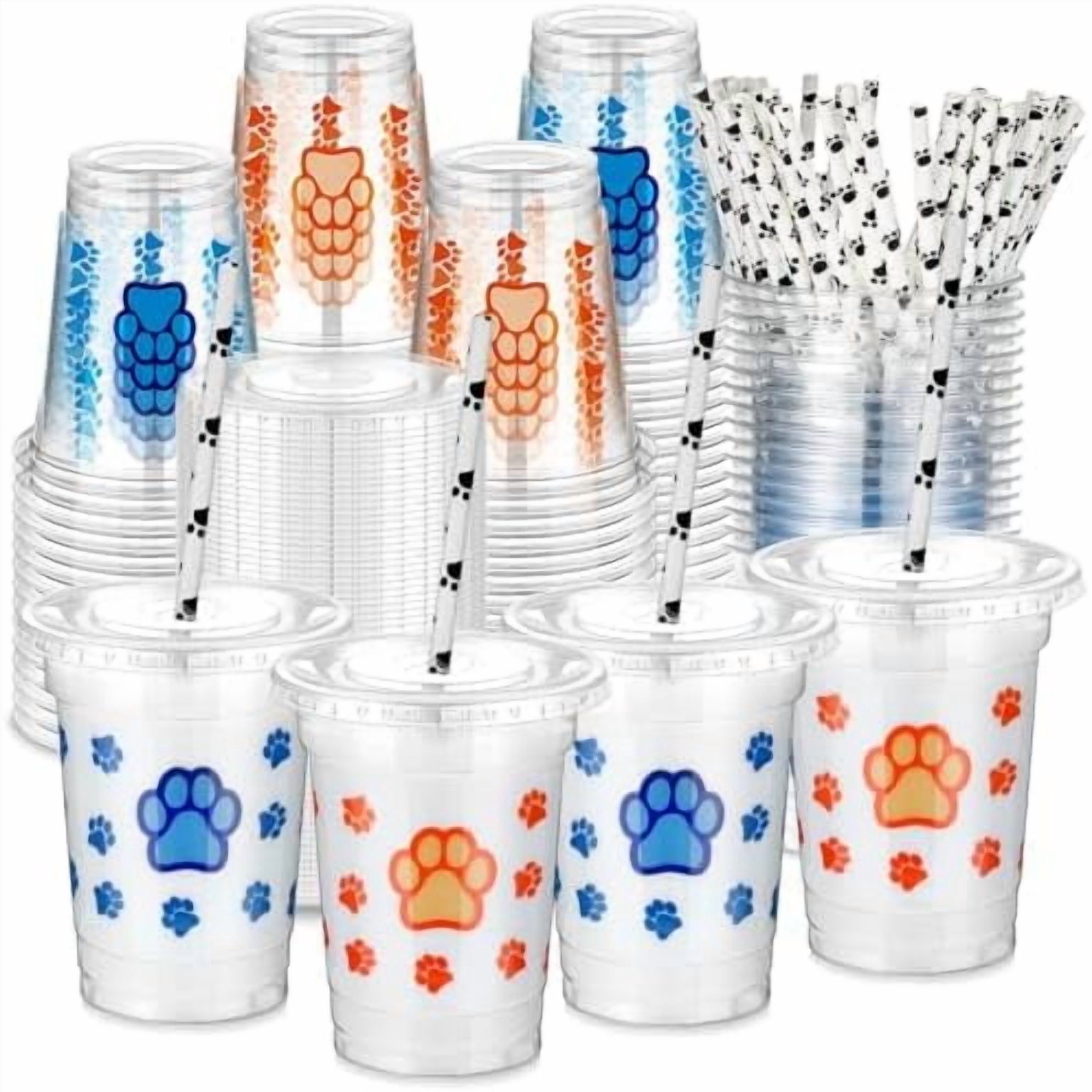 100 Set 12 oz Blue Dog Paw Print Cups Birthday Party Decorations ...