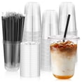 100 Set 16oz Plastic Cups with Lids and Straws, Disposable Blue Clear ...