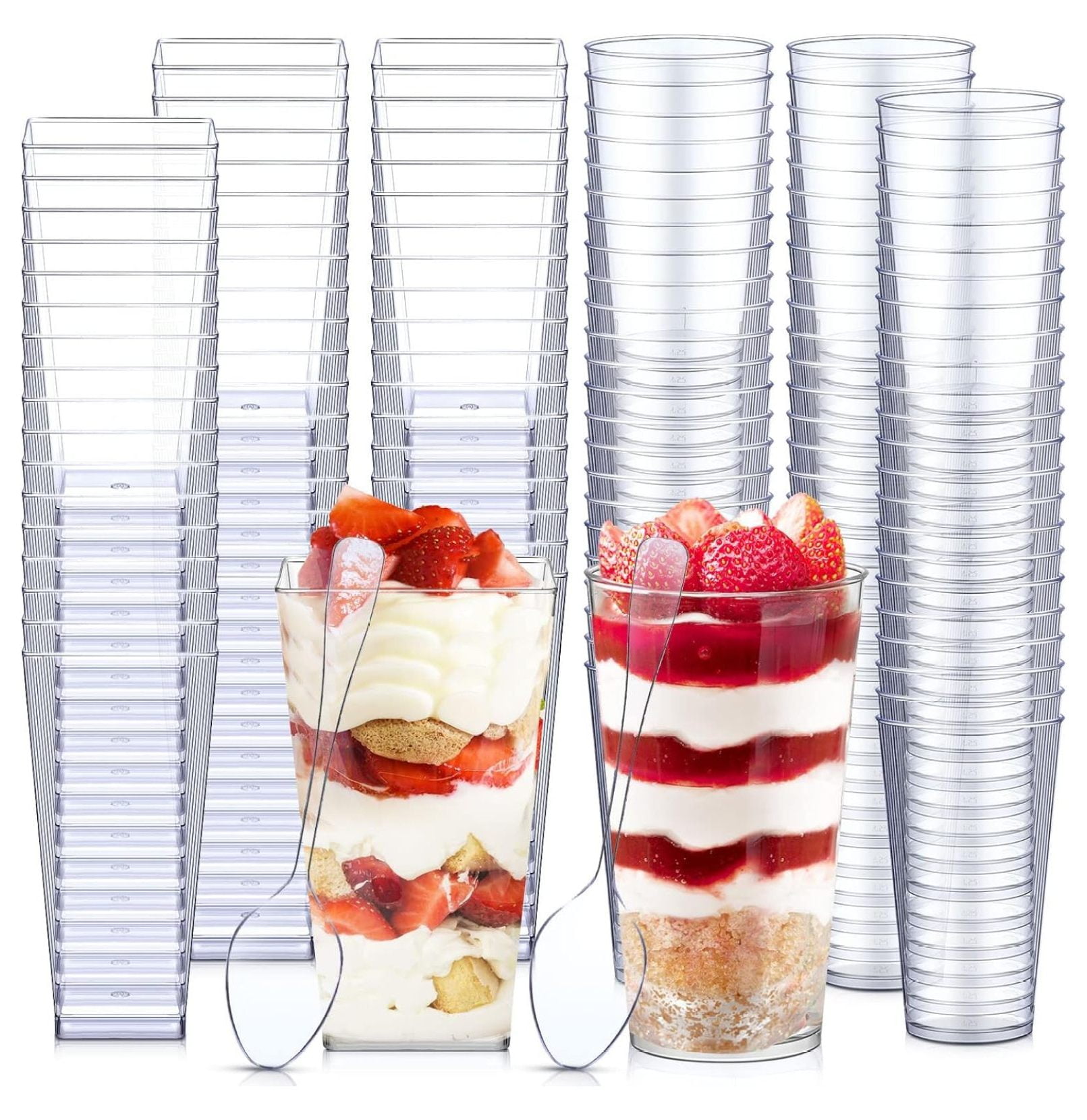 100 Set 3oz Mini Dessert Cups with Spoons - Clear Plastic Appetizer ...