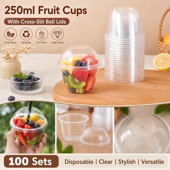 100 Set Clear Plastic Cup with Cross Shape Leak Resistant Lid, Round ...