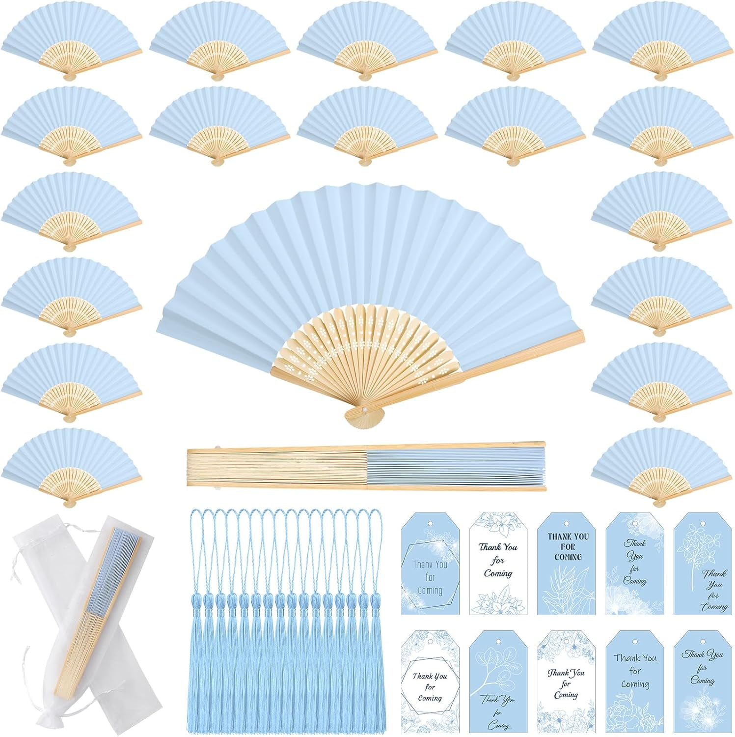100 Set Folding Fans Wedding Fans Bamboo Hand Held Sandalwood Fans with ...