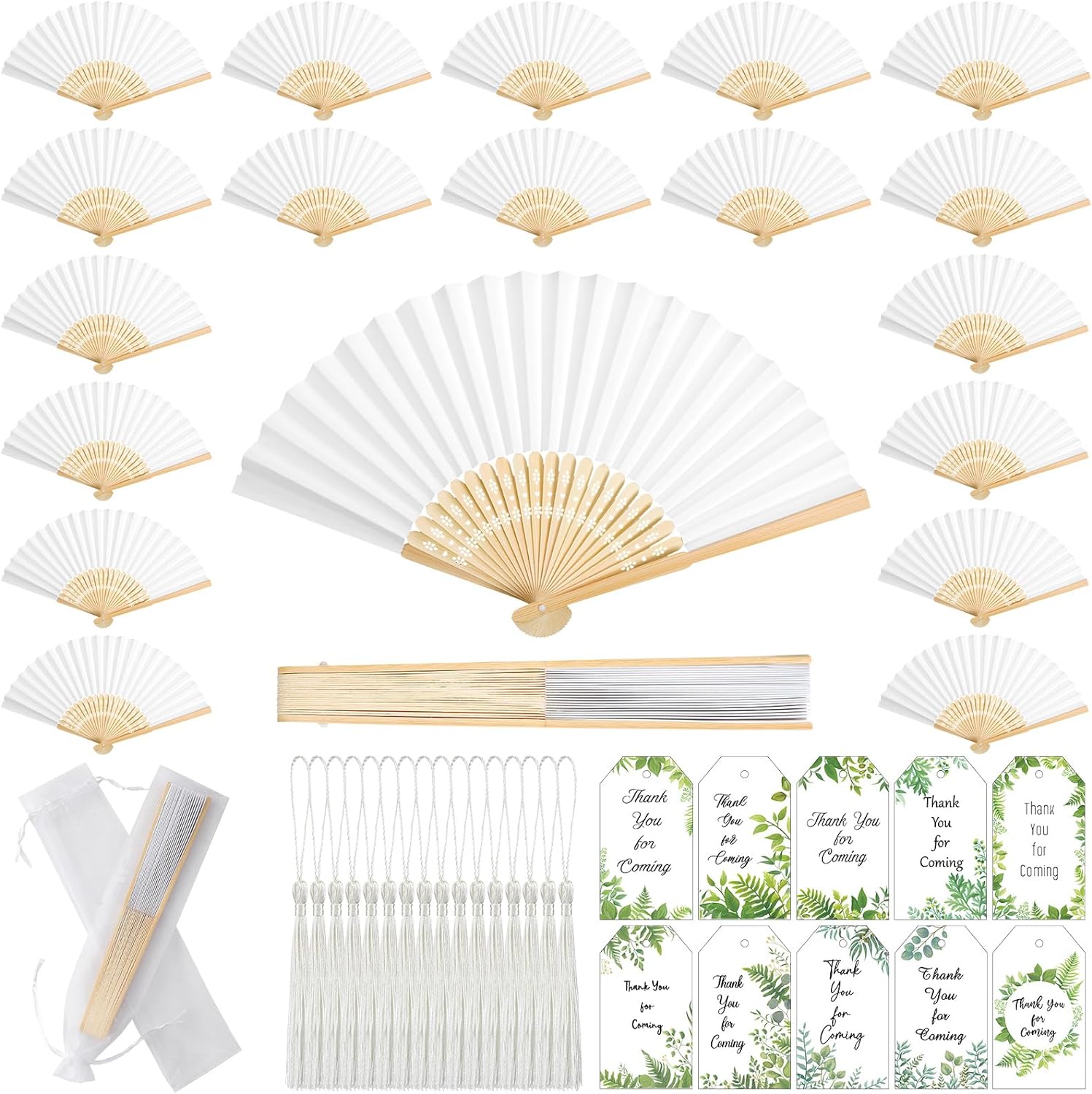 100 Set Folding Fans Wedding Fans Bamboo Hand Held Sandalwood Fans with ...