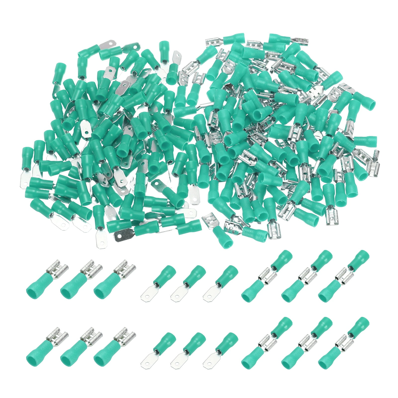 100 Set Heat Shrink Wire Terminal, 22-16AWG Green Insulated Crimp ...