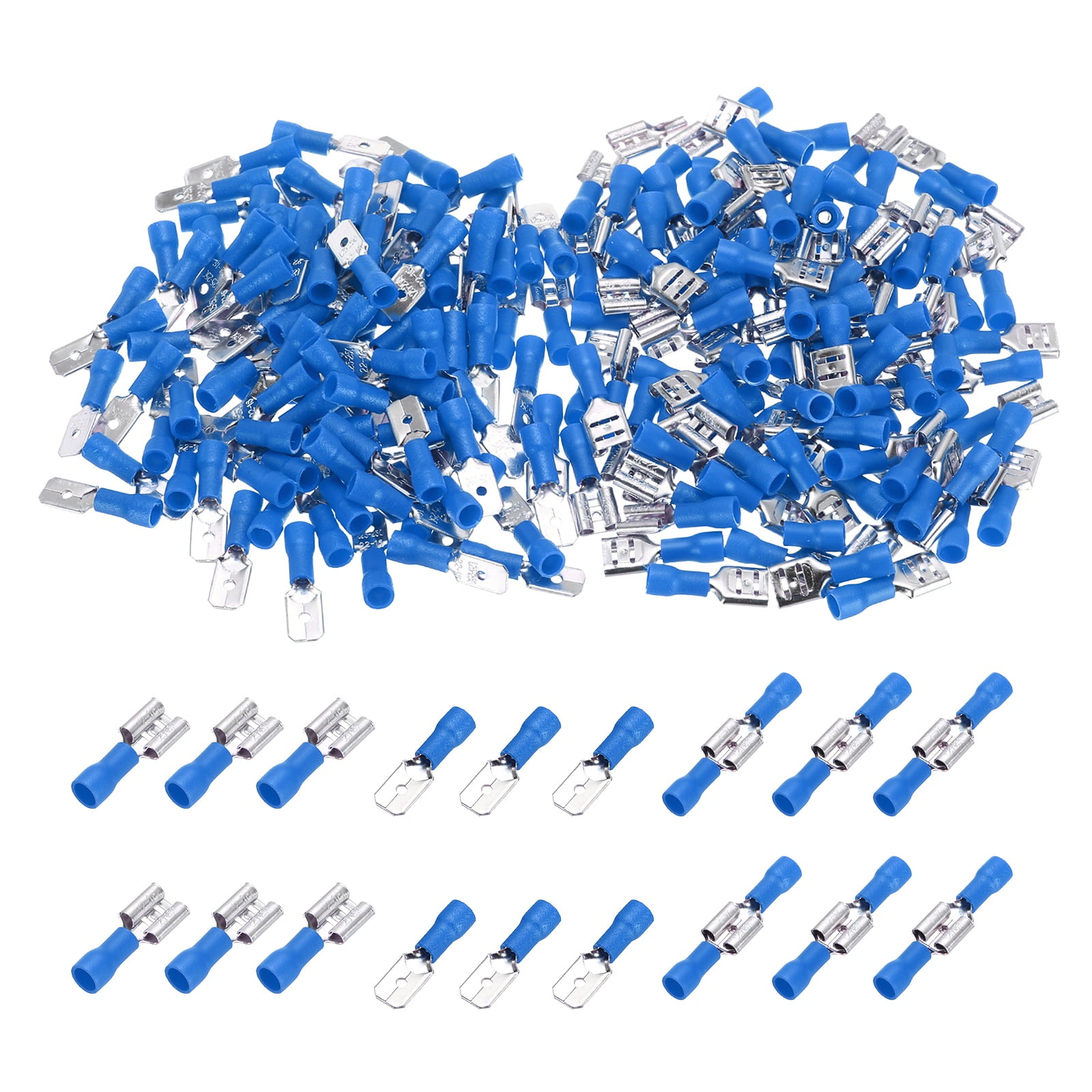 100 Set Heat Shrink Wire Terminals, 22-16AWG Blue Insulated Crimp ...